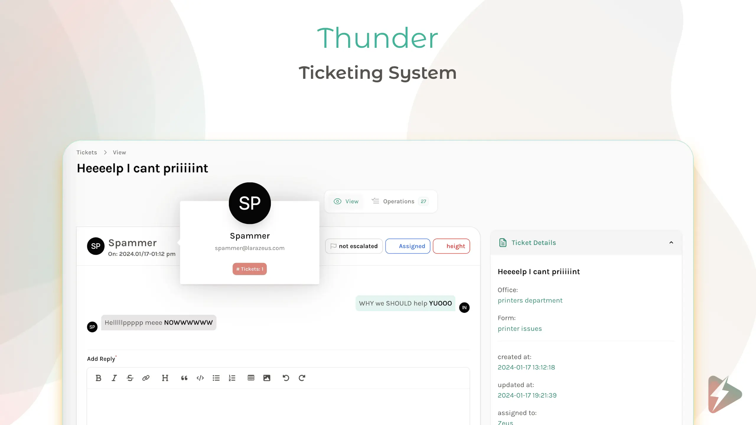 Thunder | Laravel Ticketing System | Lara Zeus